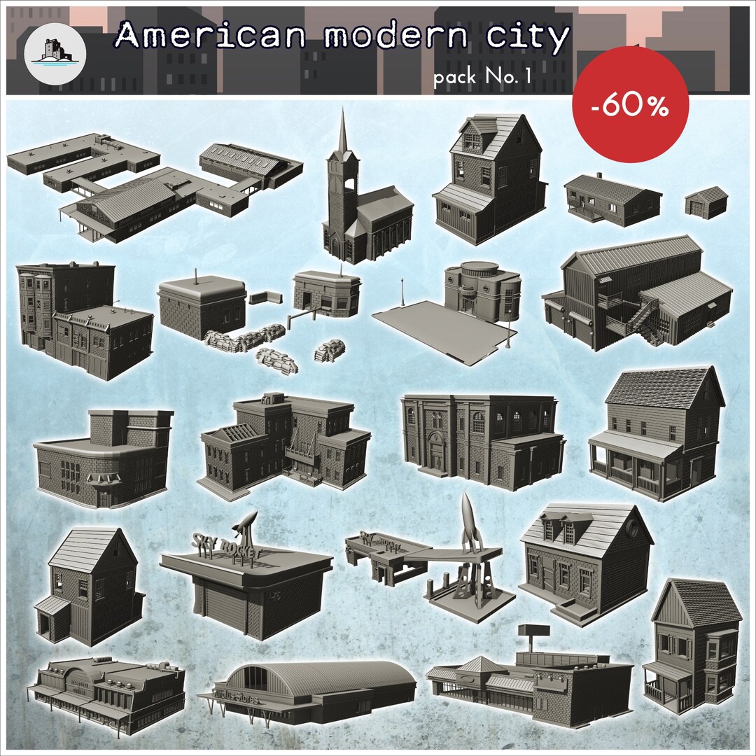 American Modern City Pack - STL 3D Printing Printer Miniatures Tabletop ...