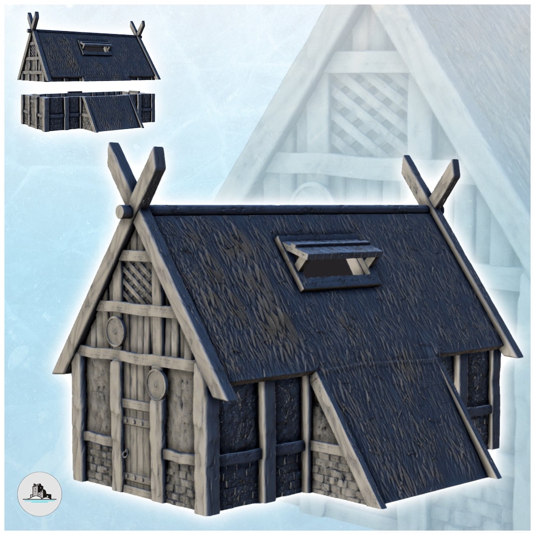 Viking Building With Large Thatched Roof and Roof Window (8) - STL ...