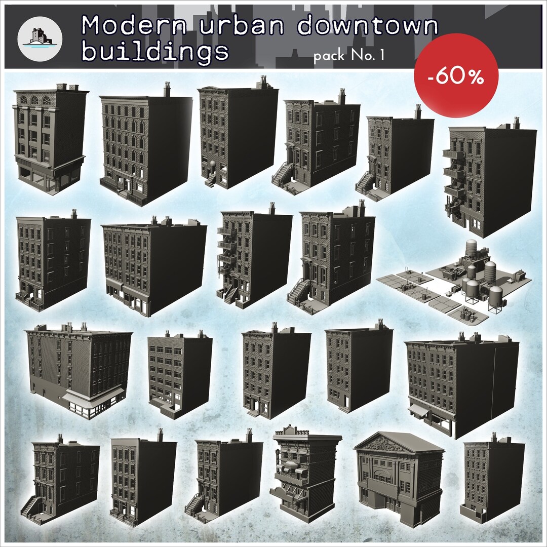 Modern Buildings Pack - STL 3D Printing Printer Miniatures Tabletop ...