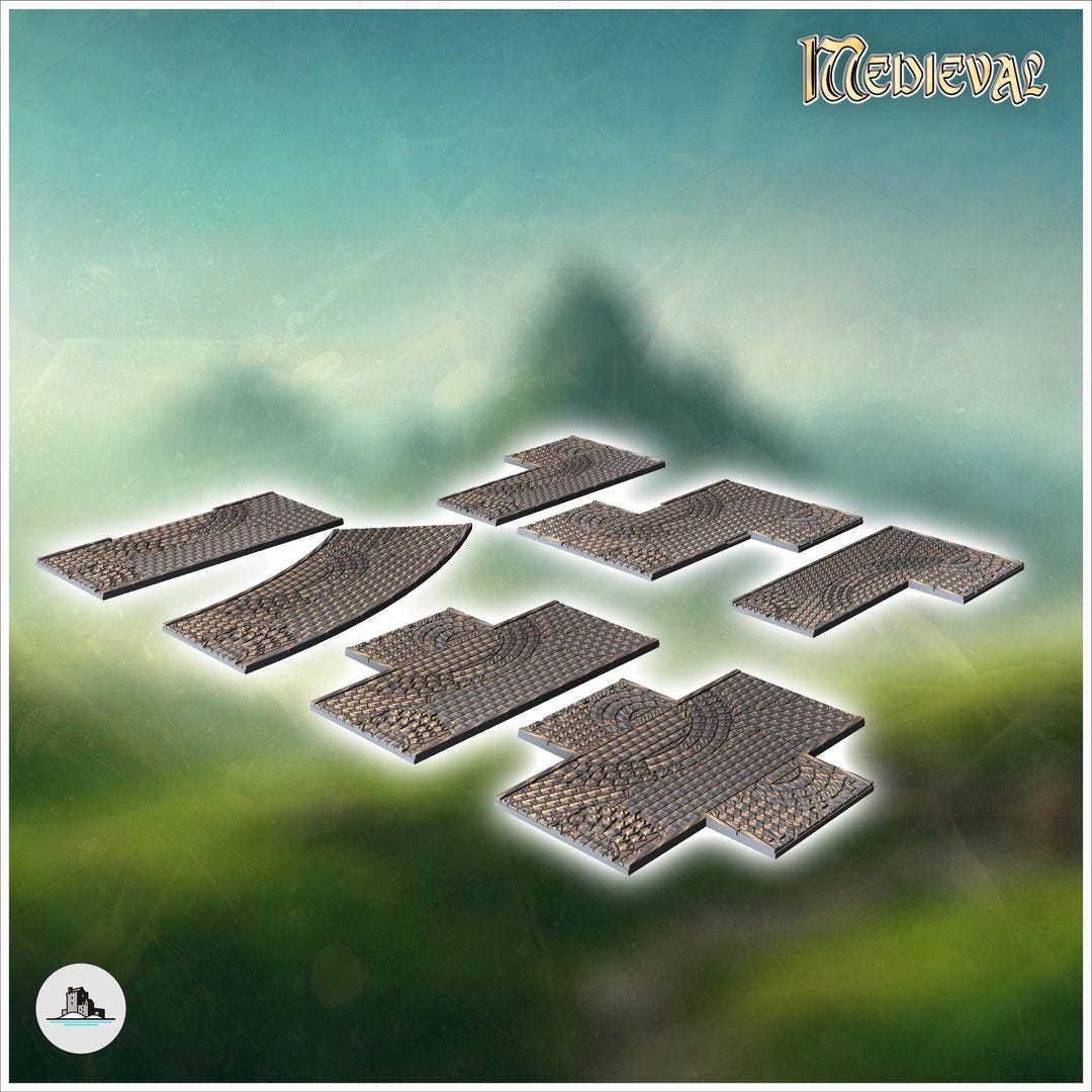 Set of Stone Paved Roads With Corners and Crossroads (2) - STL 3D ...