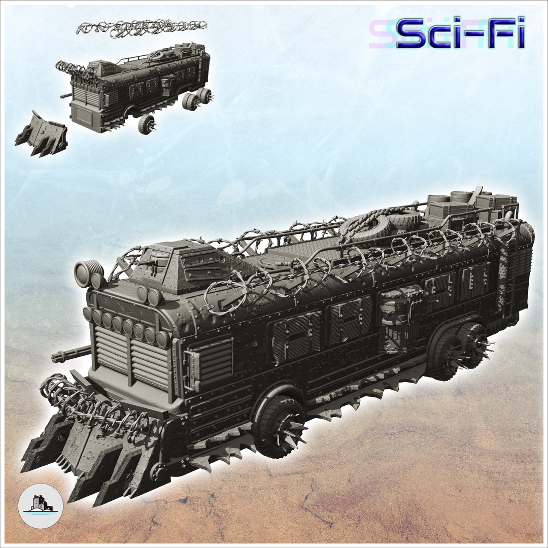 Post-apo School Bus With Barbed Wire and Armour - STL 3D Printing Model ...