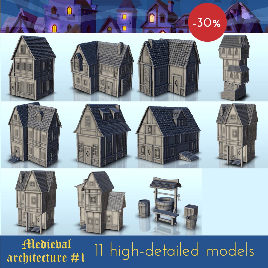 Medieval Architecture Pack No. 1 - STL 3D Print Dark Gothic Feudal Old ...