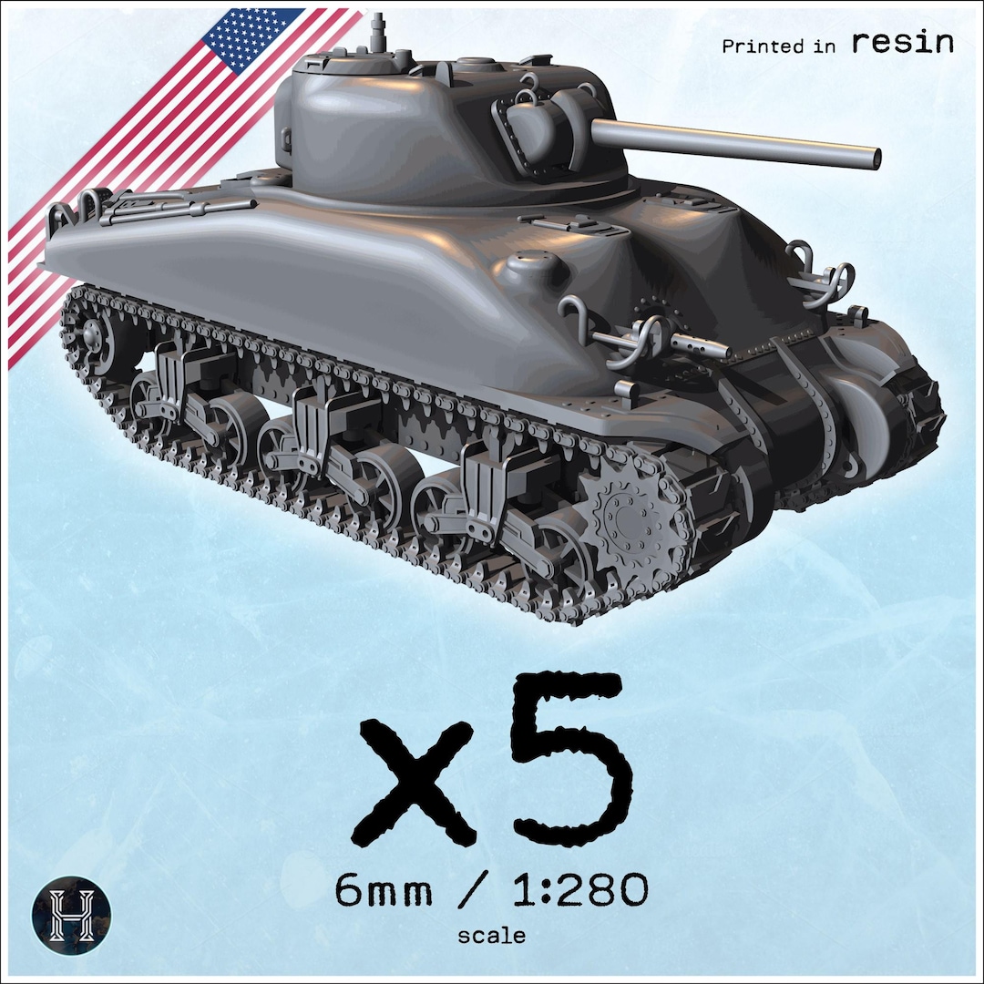 Sherman M4A1 Tank X5 - Resin-printed 6mm WW2 Axis & Allies 39 -45 1939 ...