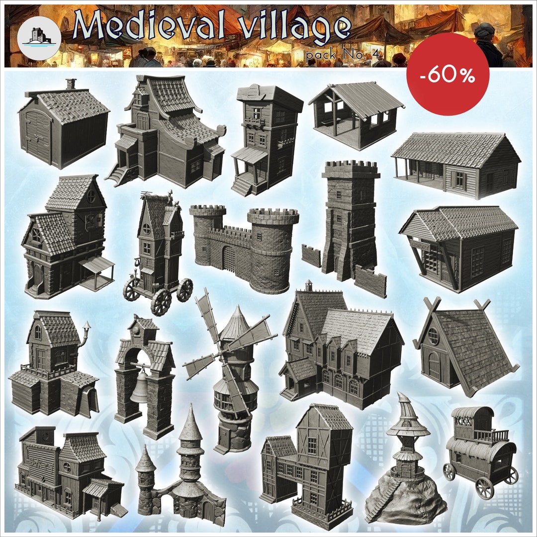 Medieval Village Pack No. 4 - STL 3D Print Dark Gothic Feudal Old Saga ...