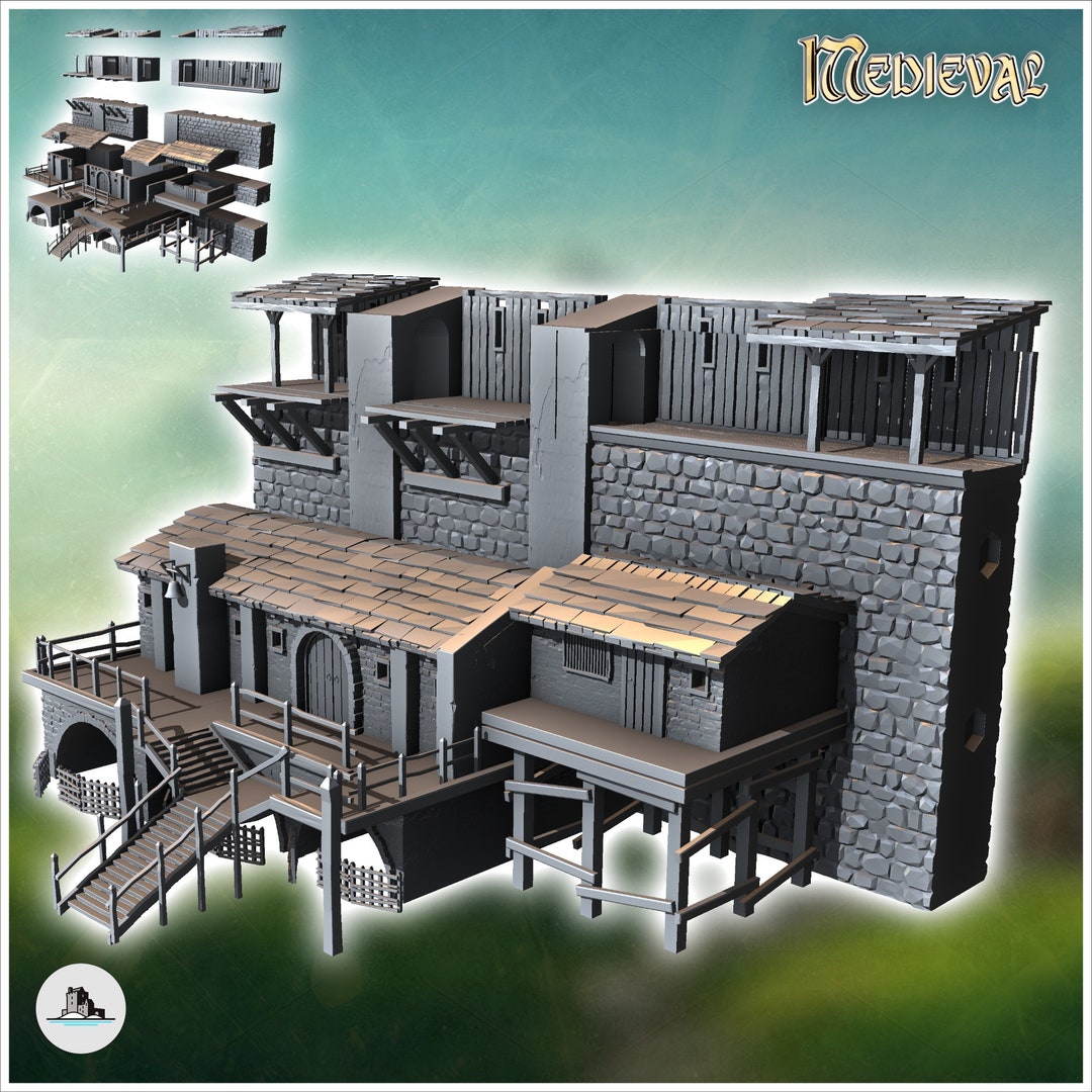 Medieval Defensive Wall With Dwelling - STL 3D Print Dark Gothic Feudal ...