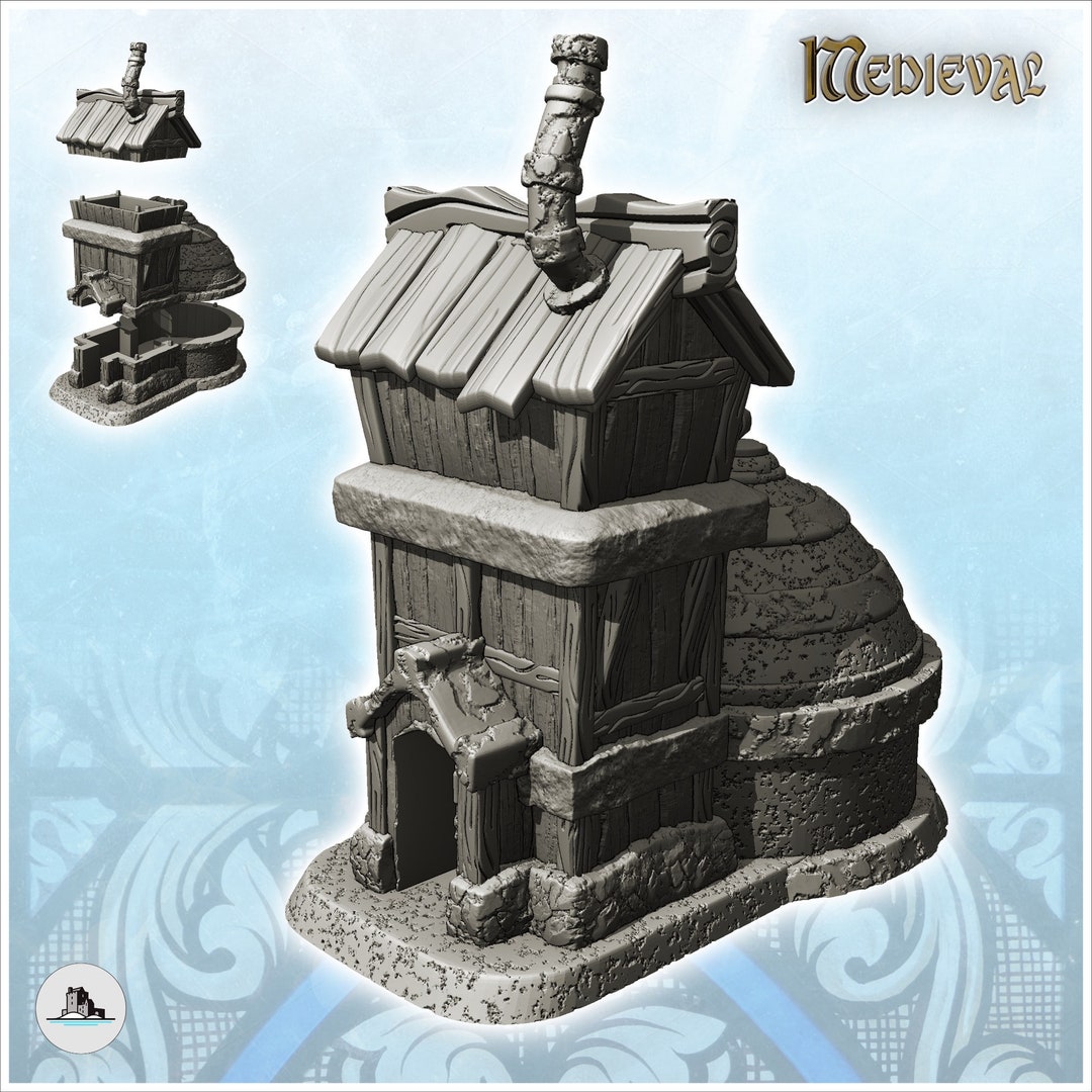 Medieval Workshop With Large Annex Tank and Pipes - STL 3D Print Dark ...