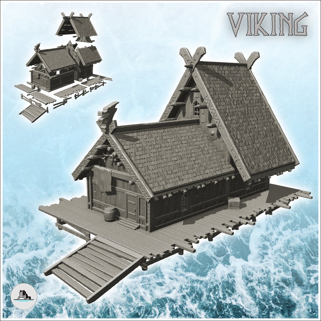 Viking City Hall on Wooden Platform With Access Stairs 6 STL 3D ...