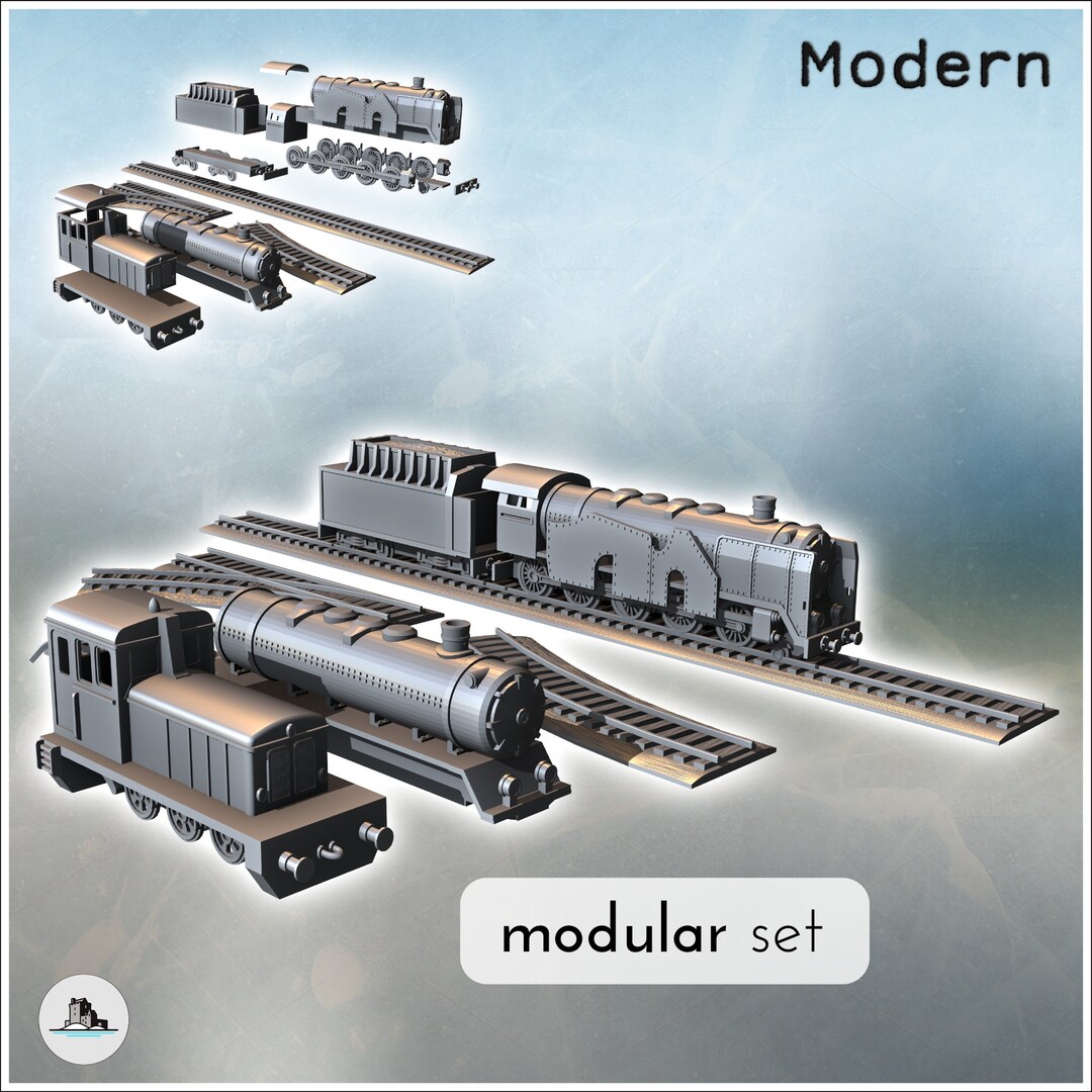 Set of Steam and Diesel Locomotives With Various Types of Tracks (3 ...