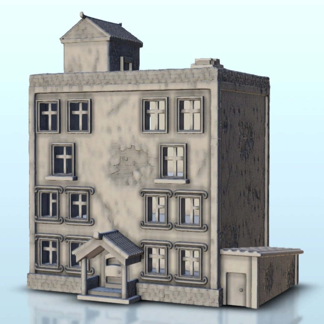Damaged Flat-roofed Urban Building 9 - STL 3D Printing Printer ...