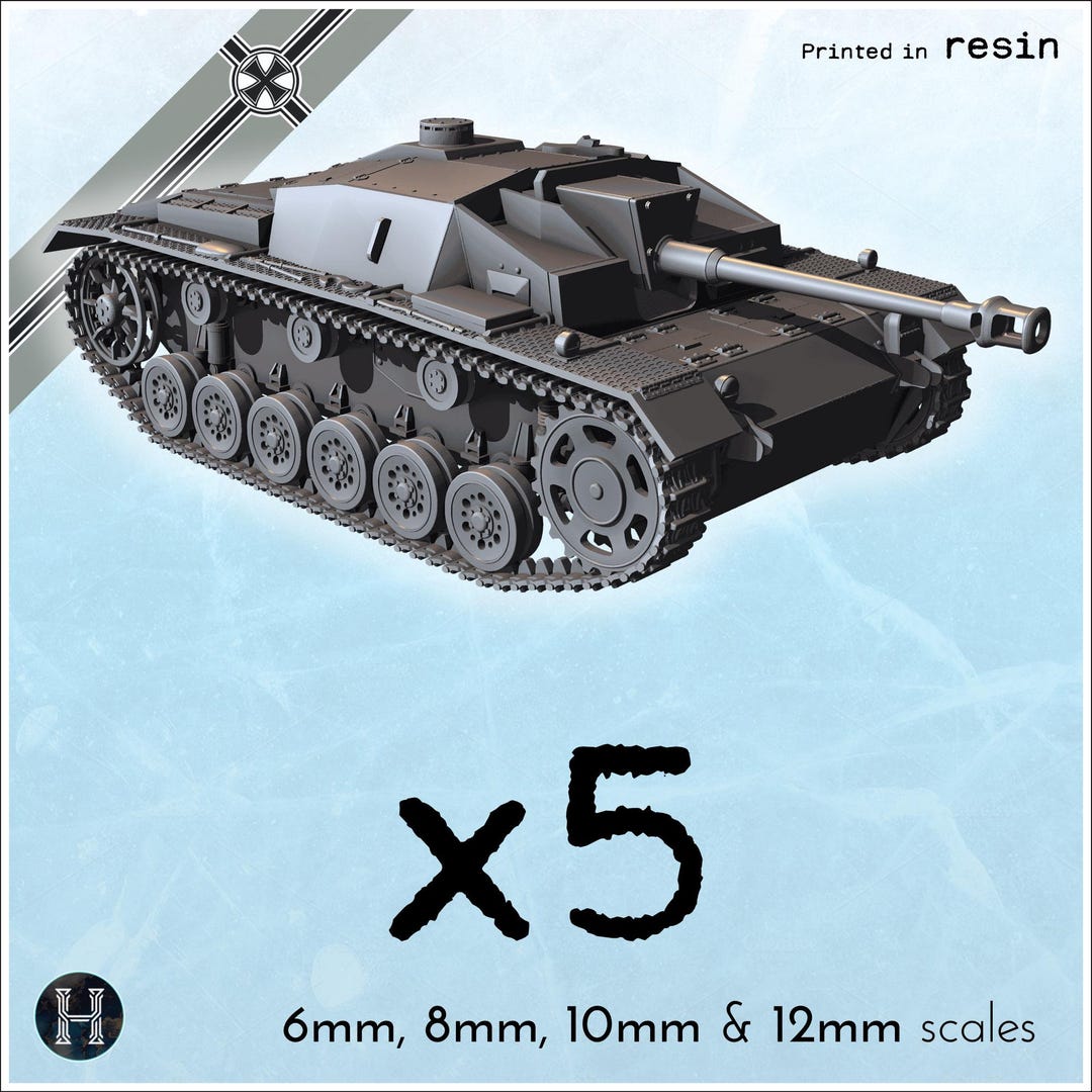 Sturmgeschutz Stug III Ausf. F sd.kfz. 142-1 X5 Resin-printed 6mm 8mm ...