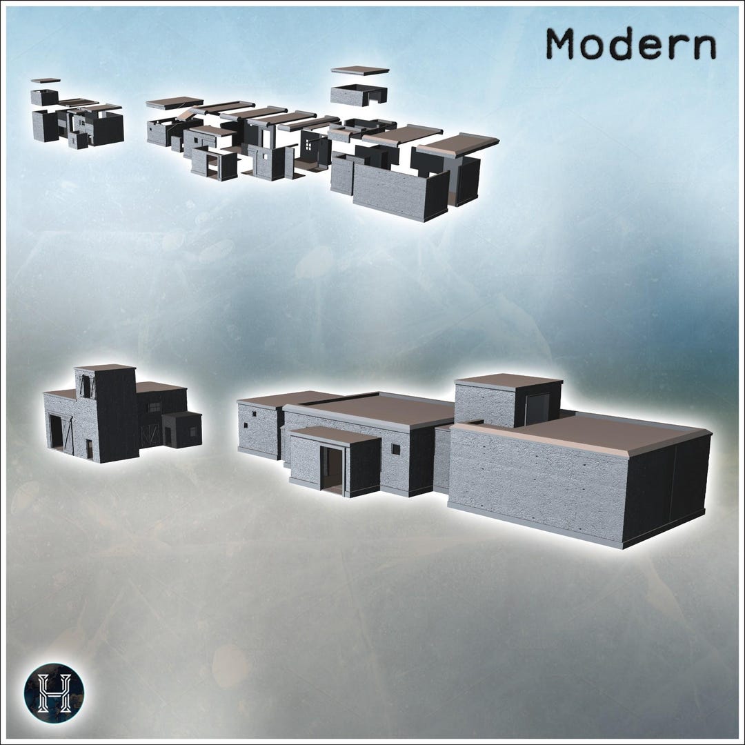 Series of Modern, Blocky Buildings With Flat Roofs and Small Windows ...