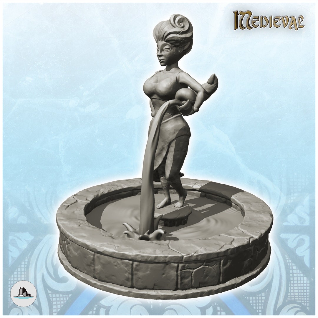 Stone Fountain With Statue of Woman With Vase 2 STL 3D Print Dark Gothic Feudal Old Saga Dnd ...