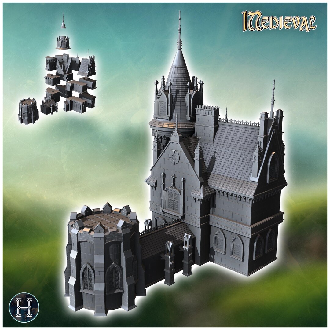 Gothic Castle With Tower 14 - STL 3D Printing Print Medieval Gothic ...