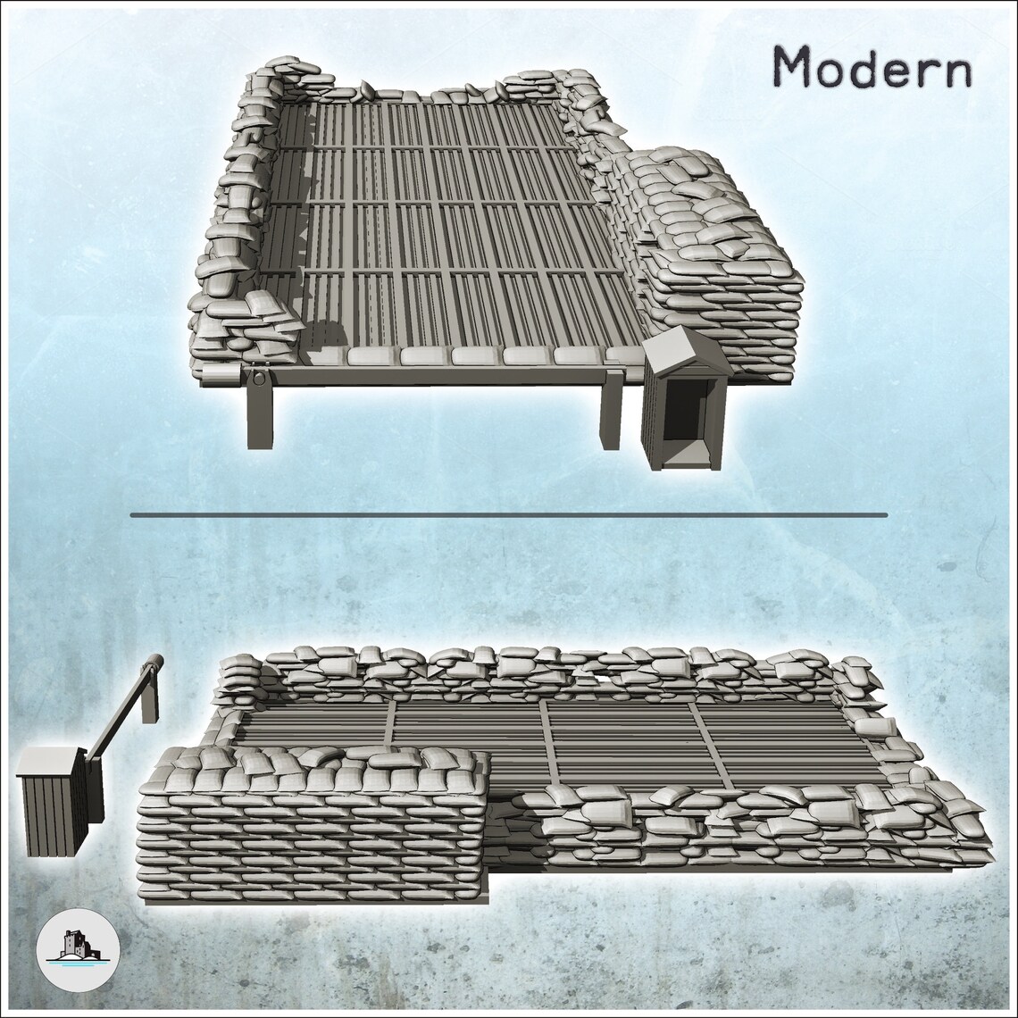 Helicopter Landing Platform With Sandbags and Protective Bunker (6 ...