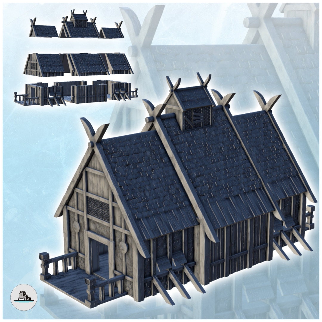 Large Viking Building With Double Entrance and Railings (5) - STL ...