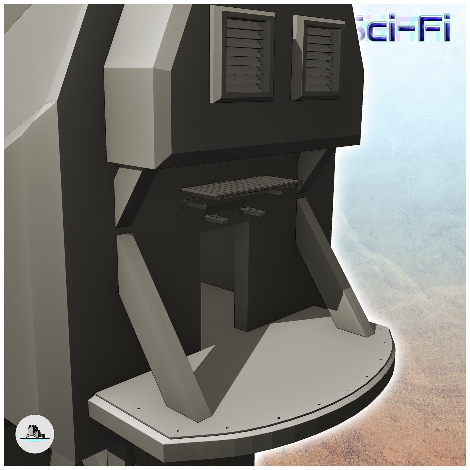 Large Futuristic Control Tower With Antenna and High Platform (11 ...