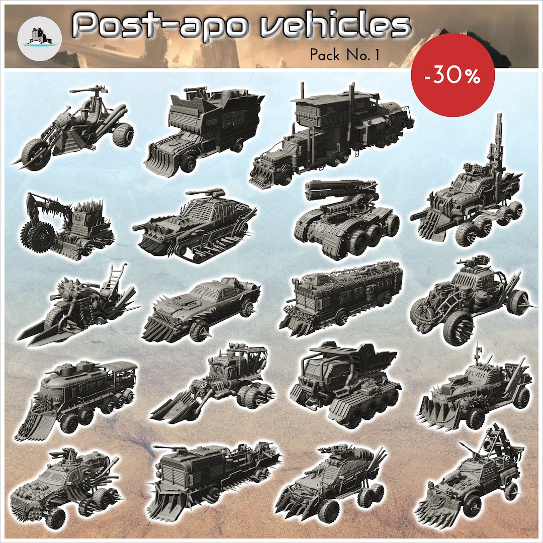 Post-apo Vehicles Pack No. 1 - STL 3D Printing Model SF Futuristic ...