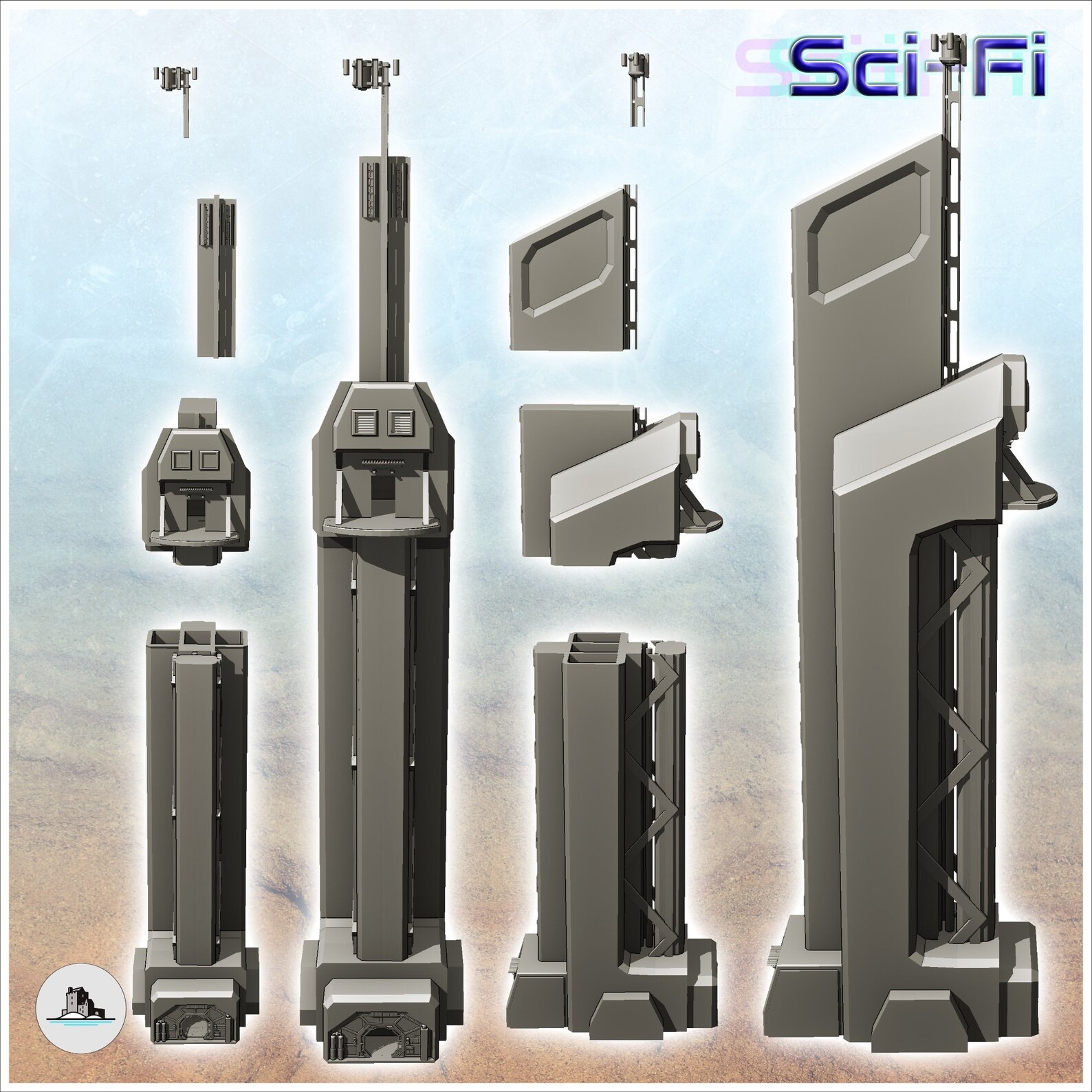 Large Futuristic Control Tower With Antenna and High Platform (11 ...