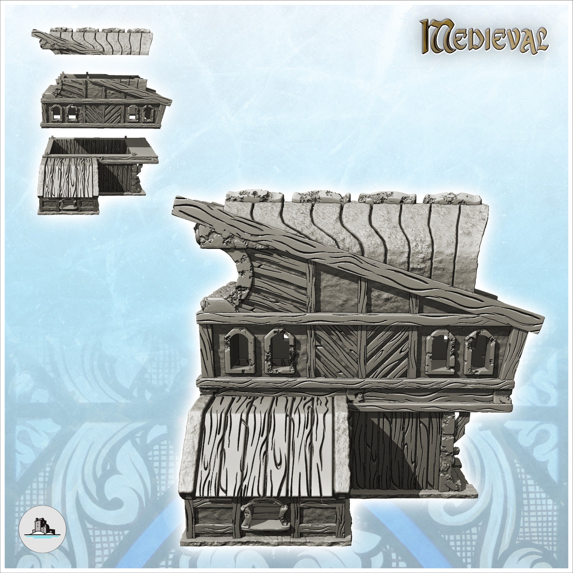 Medieval Building With Wide Sloping Roof - STL 3D Print Dark Gothic ...