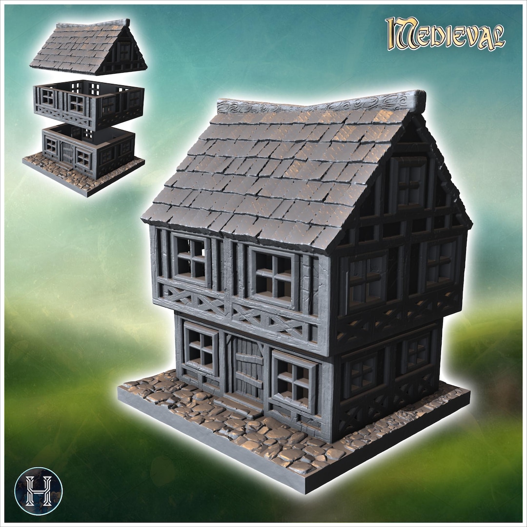 Two-story Medieval House With Timber Framing, Small Windows, and ...