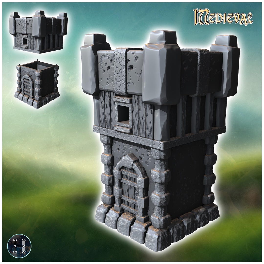 Medieval Defense Post With Square Stone Tower, Low Wall and Tiled Roof ...