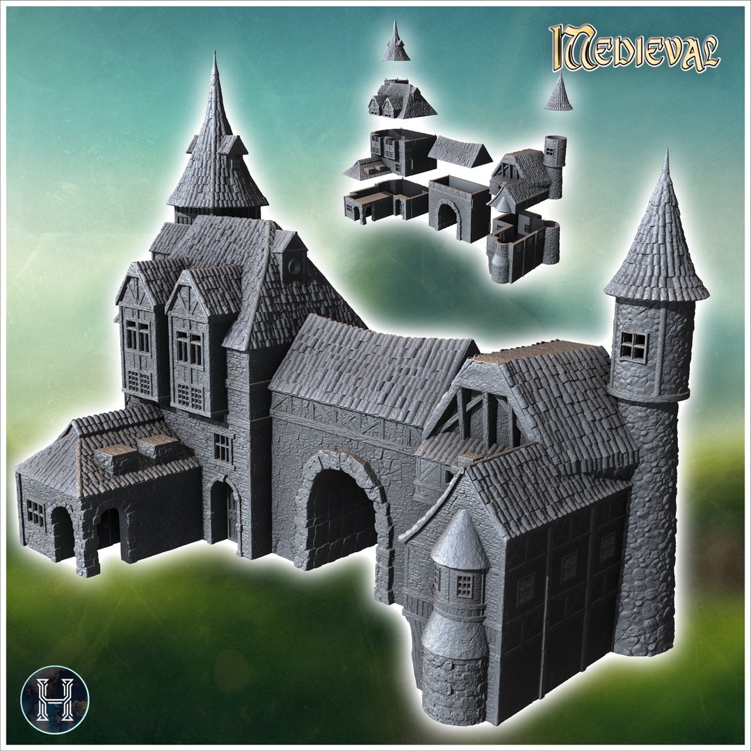 Large Medieval Manor House With Double Towers - STL 3D Print Dark ...