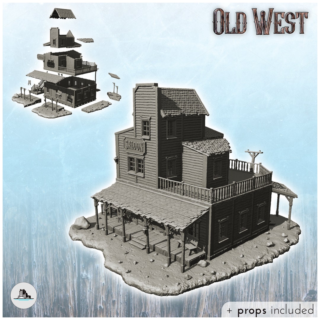 Saloon With Entrance Canopy and Double Floor (+ Props) (27) - STL ...