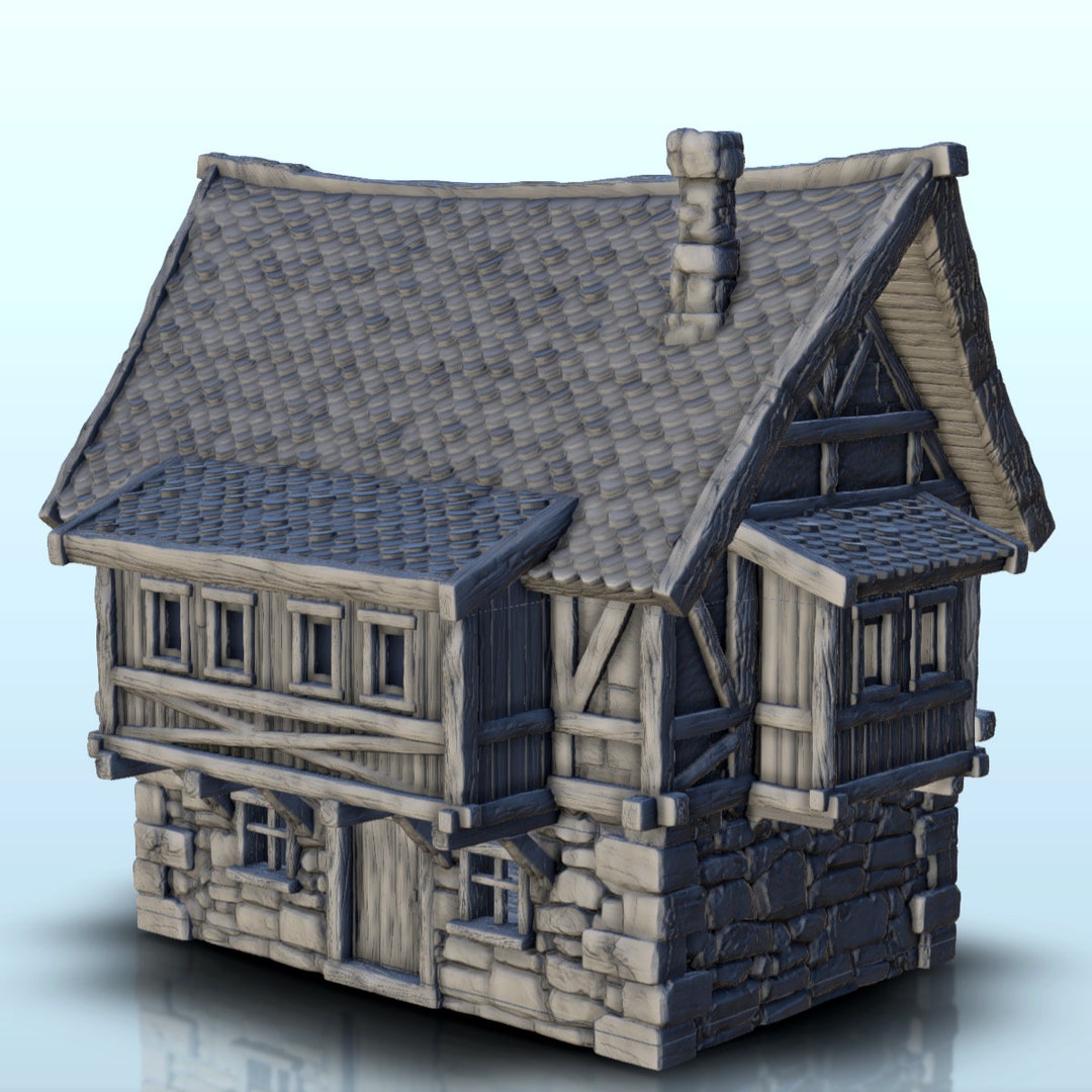 Medieval House in Stone and Wood With Fireplace (1) - STL 3D Print Dark ...