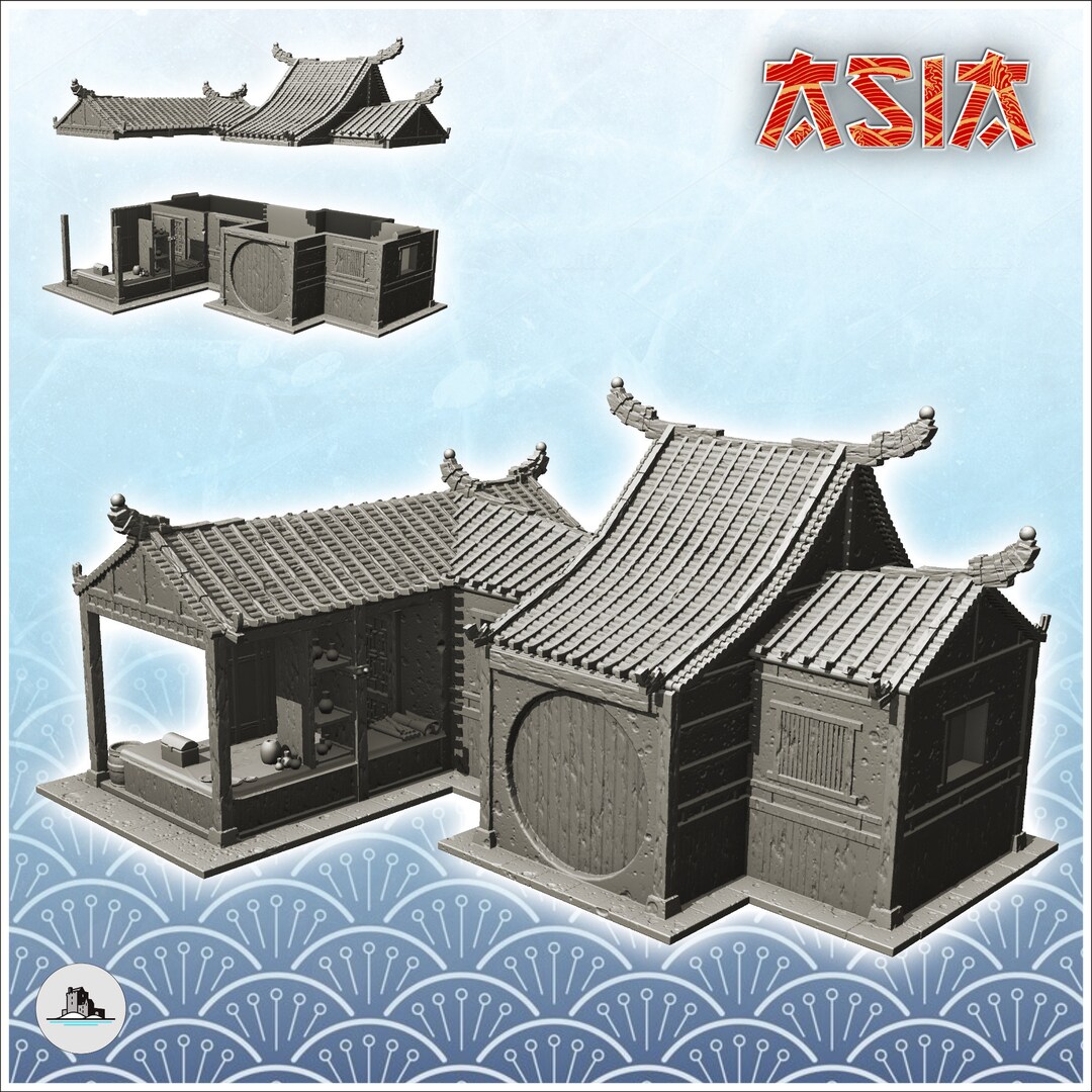 Asian House With Canopy and Round Door (16) - STL 3D Printing Asian ...