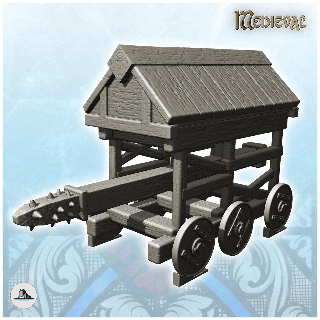 Medieval Wooden Ram With Six Wheels and Pointed Mace 4 STL 3D Printing ...