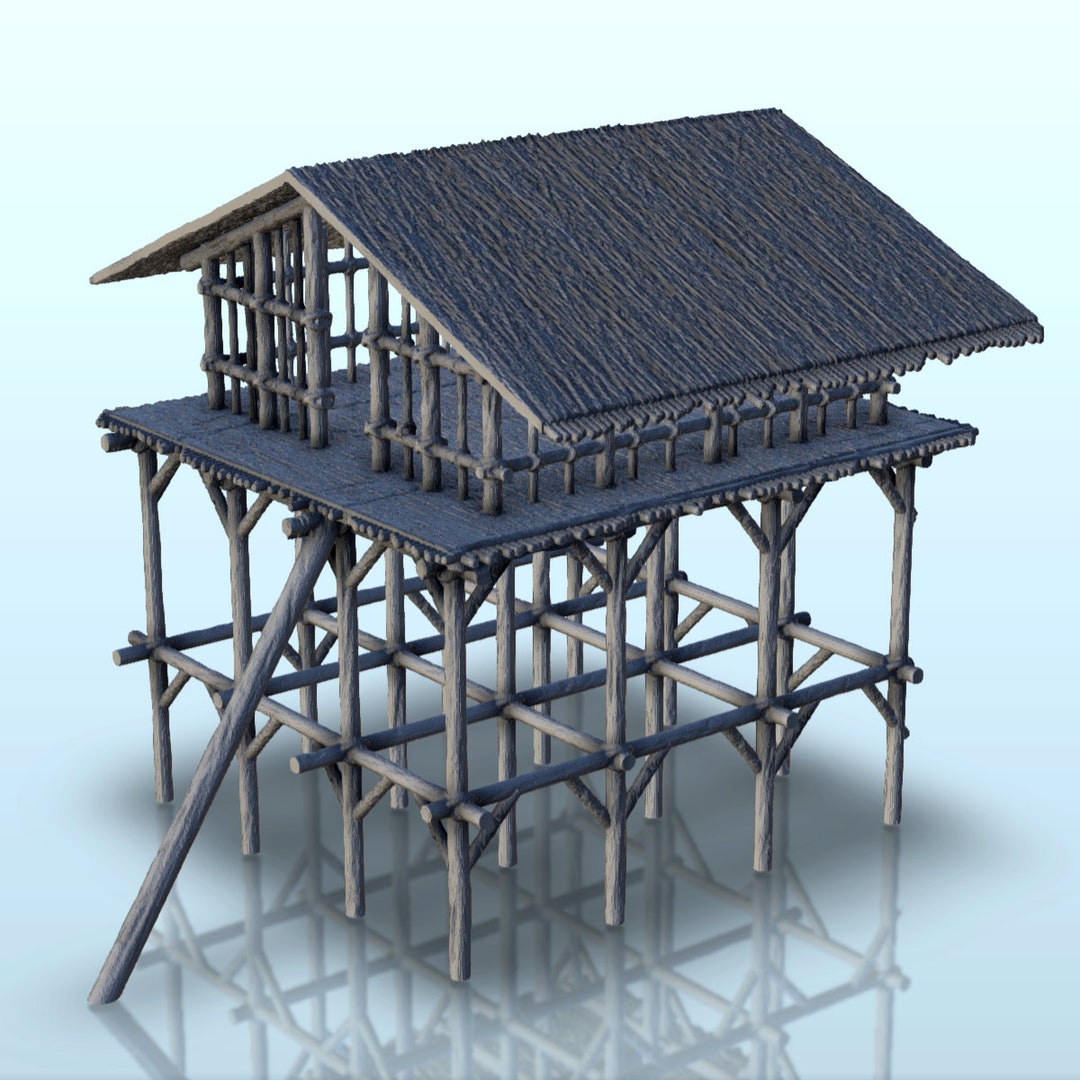 Raised Log Structure With Roof (2) - STL 3D Printing Vietnam War Laos ...