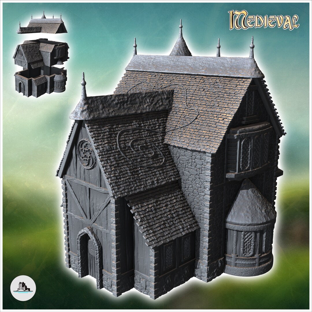 Medieval House With Rounded Bay Window and Spiked Roo - STL 3D Print ...