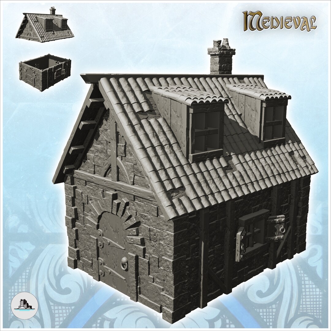 Medieval Stone House With Tiled Roof - STL 3D Print Dark Gothic Feudal ...