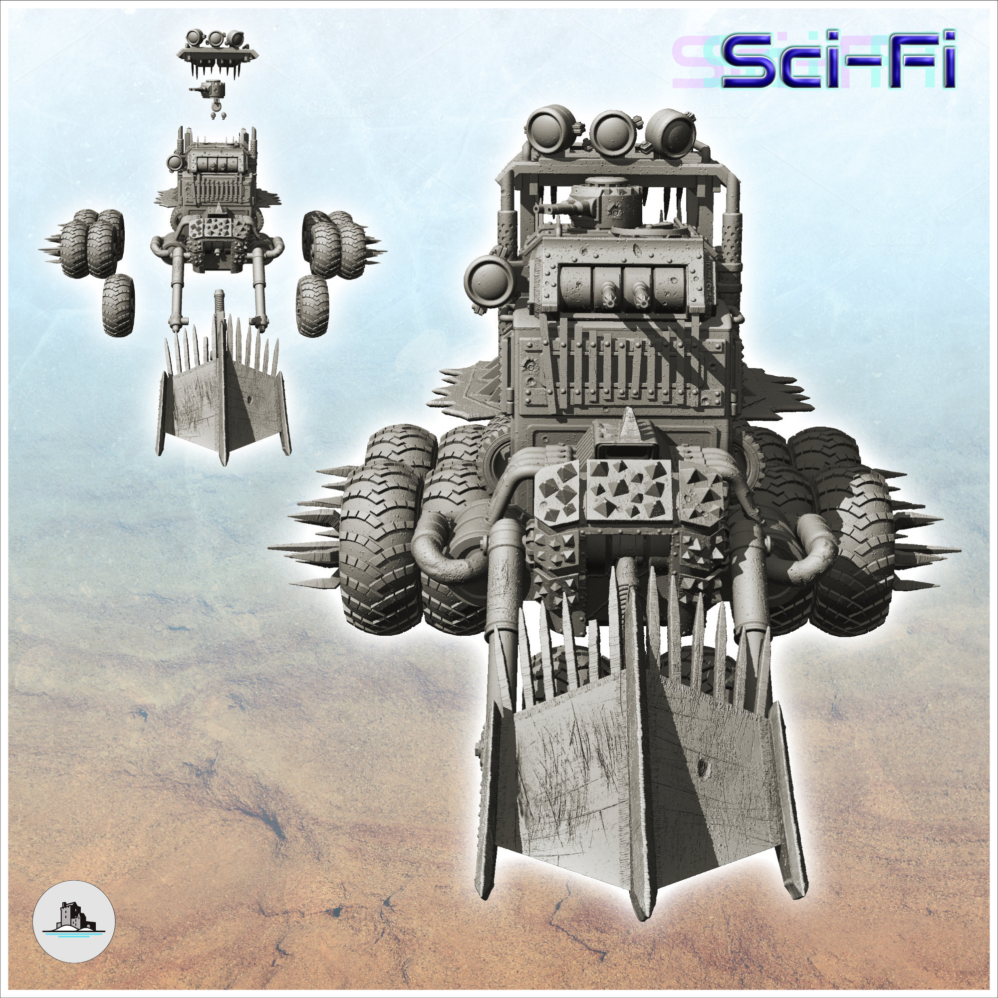 Ten-wheeled Post-apo Vehicle With Central Gun STL 3D - Etsy