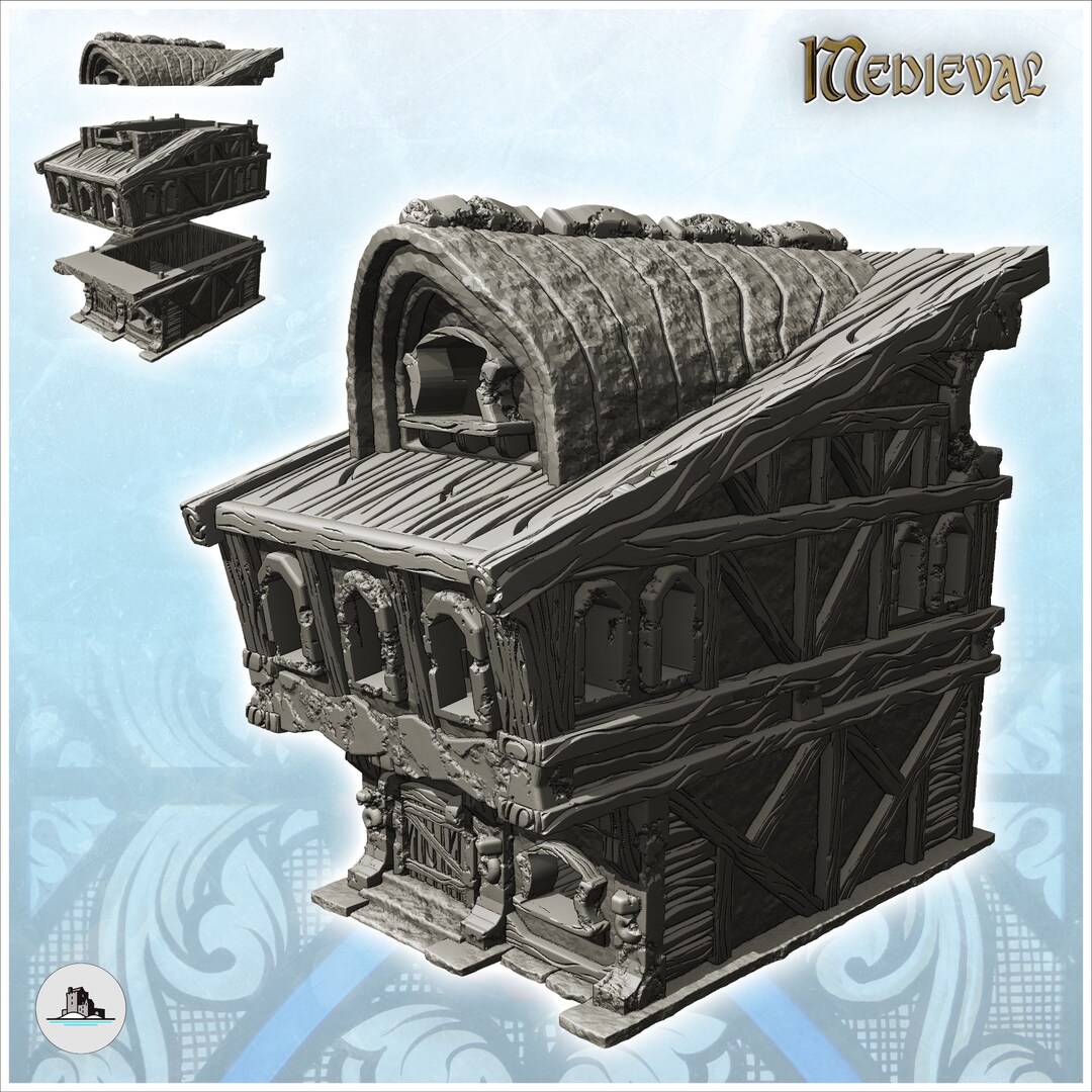 Medieval Building With Wide Sloping Roof - STL 3D Print Dark Gothic ...