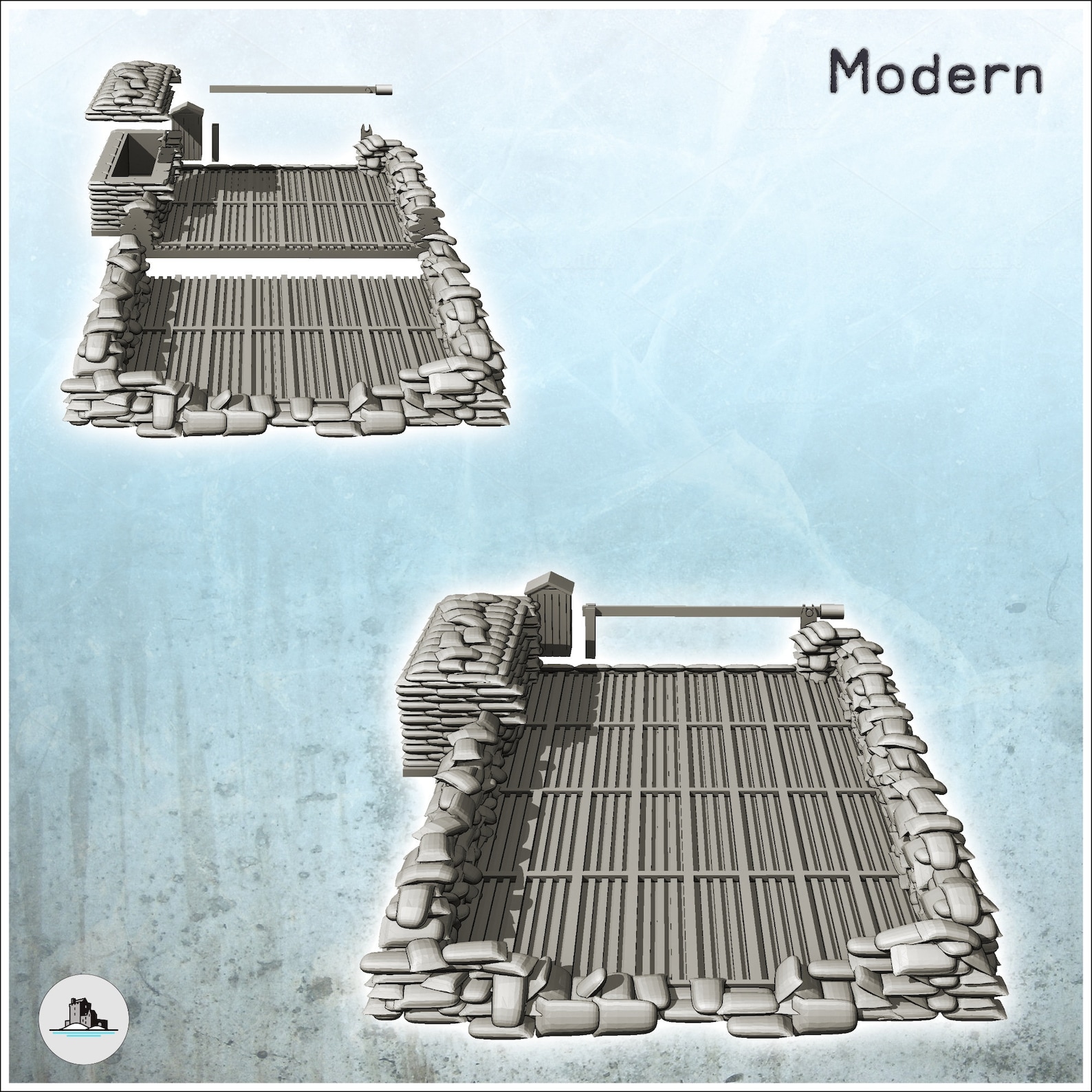 Helicopter Landing Platform With Sandbags and Protective Bunker (6 ...