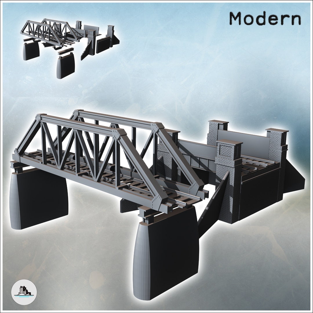 Set of Two Modern Railway Bridges With Pillars an STL 3D Printing ...