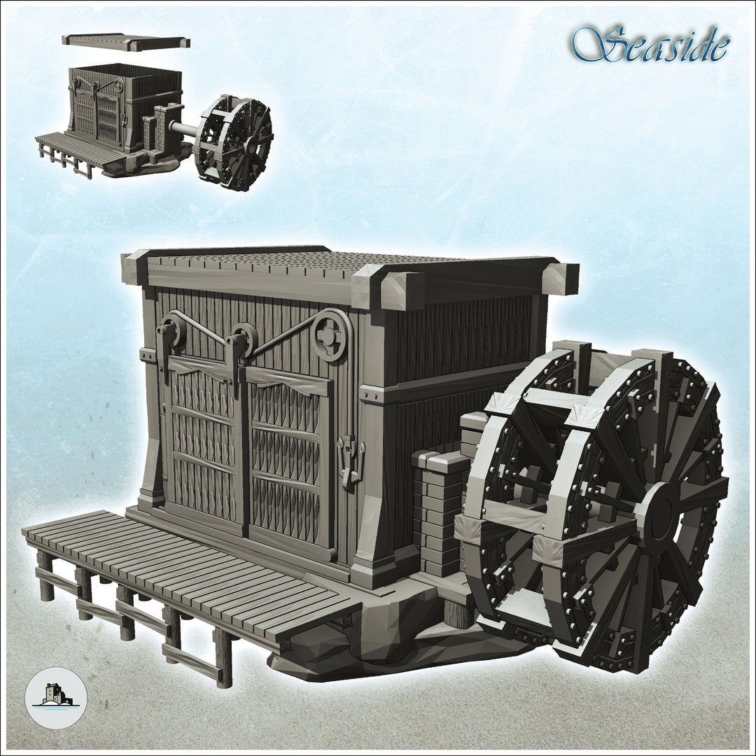 Medieval Water Mill With Wide Blade and Wooden Pontoon (20) - STL 3D ...