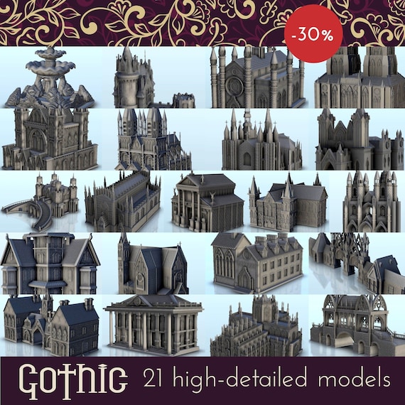 Pack of Gothic Buildings & Accesories STL 3D Printing - Etsy