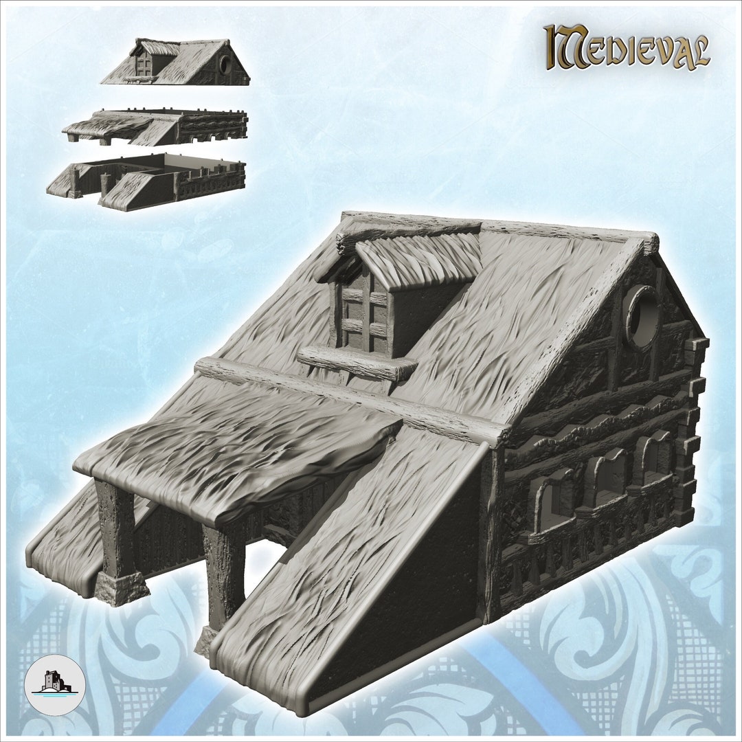 Medieval Building With Wide Roof and Double Column Entrance (4) - STL ...