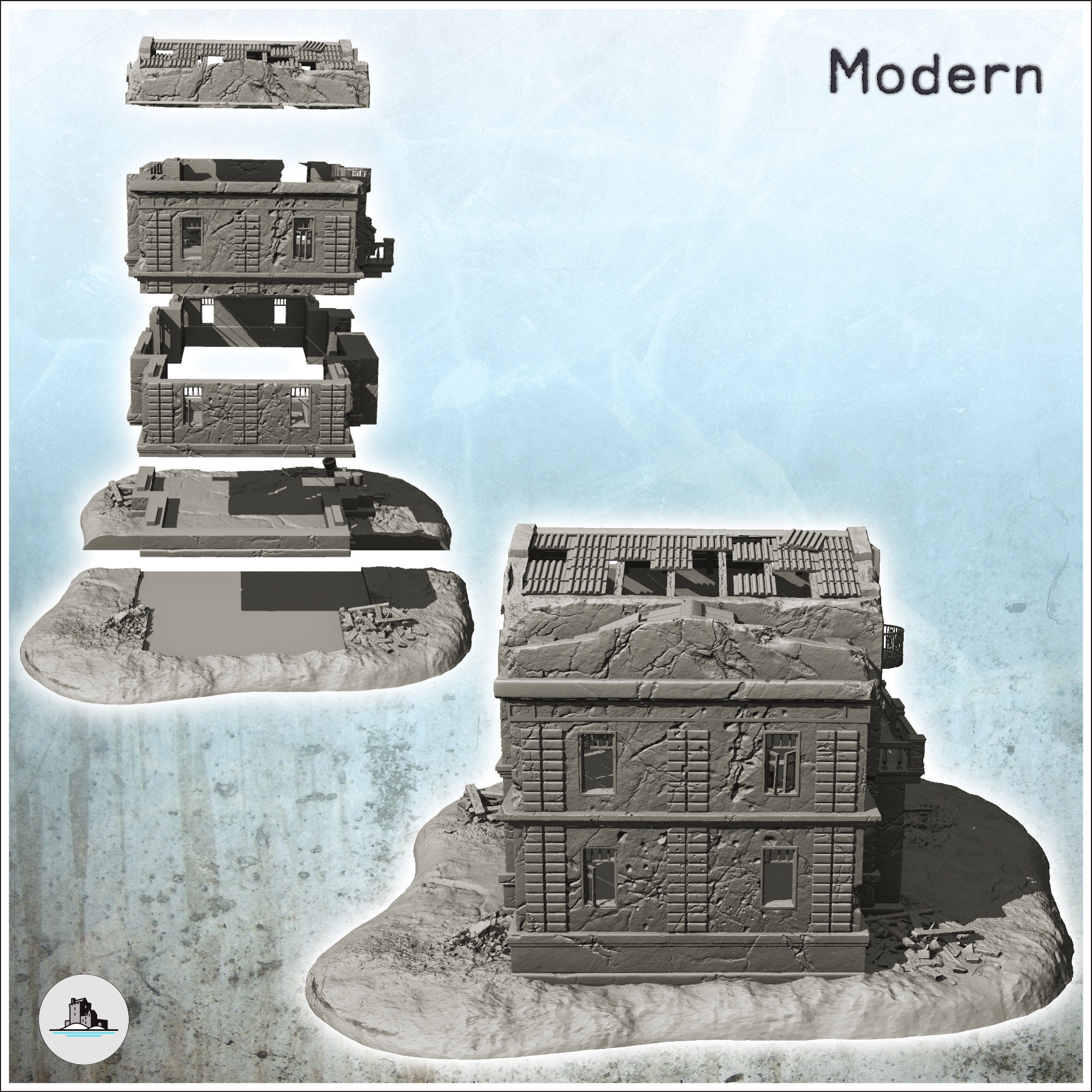 Destroyed Public Building - STL 3D Printing Printer Miniatures Tabletop ...