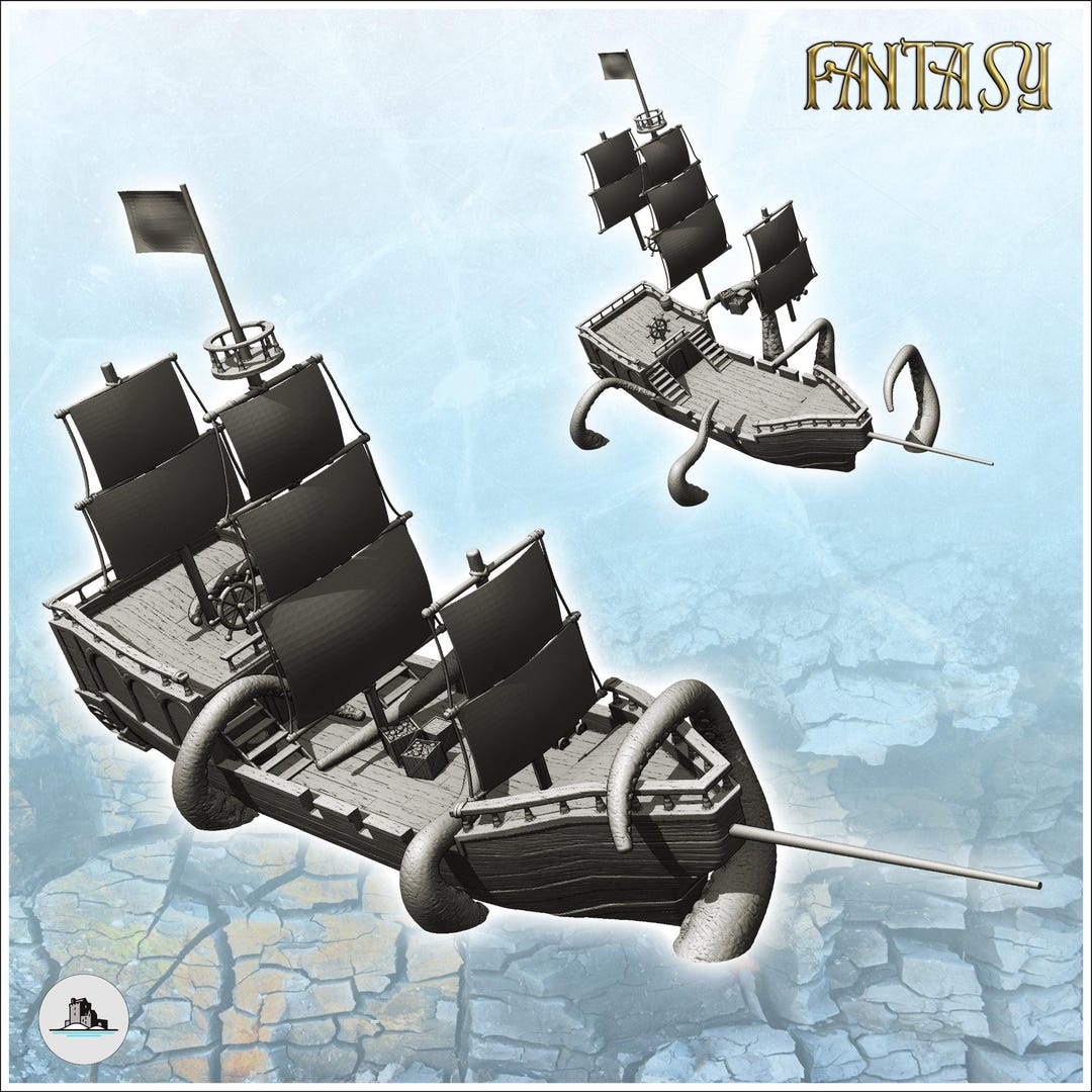 Large Shipwrecked Medieval Sailboat With Tentacles 1 STL 3D Printing ...