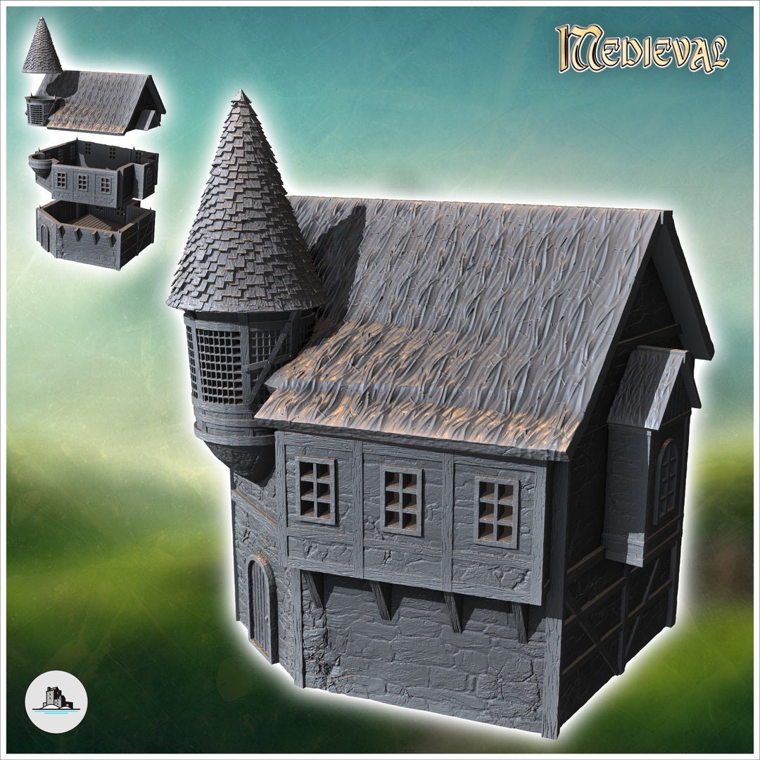 Medieval House With Round Corner Tower - STL 3D Print Dark Gothic ...