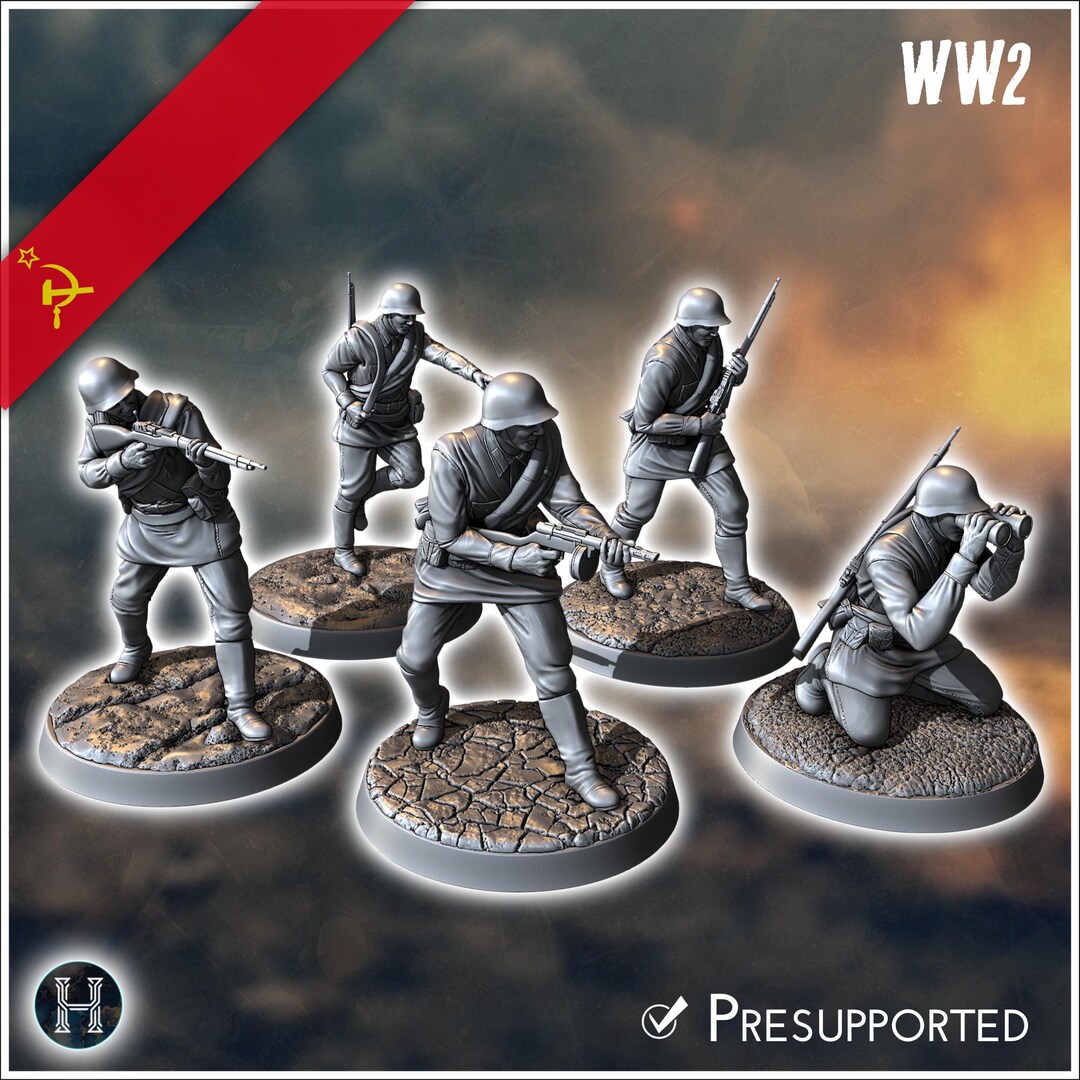 Set of Five Soviet Russian Red Army Soldiers (WW2 USSR) (with Mosin ...