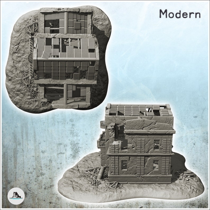 Destroyed Public Building - STL 3D Printing Printer Miniatures Tabletop ...