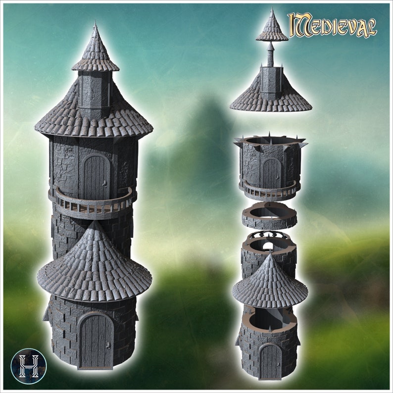 Medieval Tower With Tiled Roof, Wooden Door - STL 3D Print Dark Gothic ...