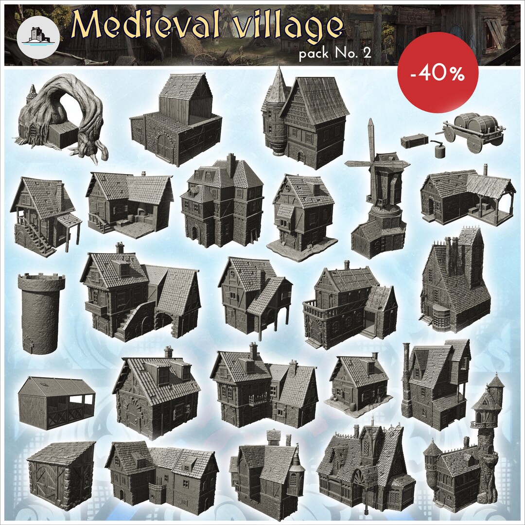 Medieval Village Pack No. 2 - STL 3D Print Dark Gothic Feudal Old Saga ...