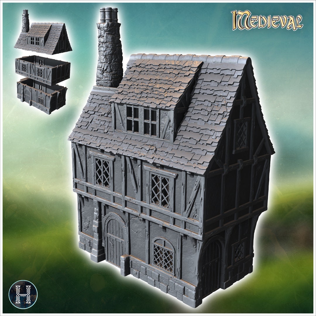 Medieval House With Chimney, Concave Ro - STL 3D Print Dark Gothic ...