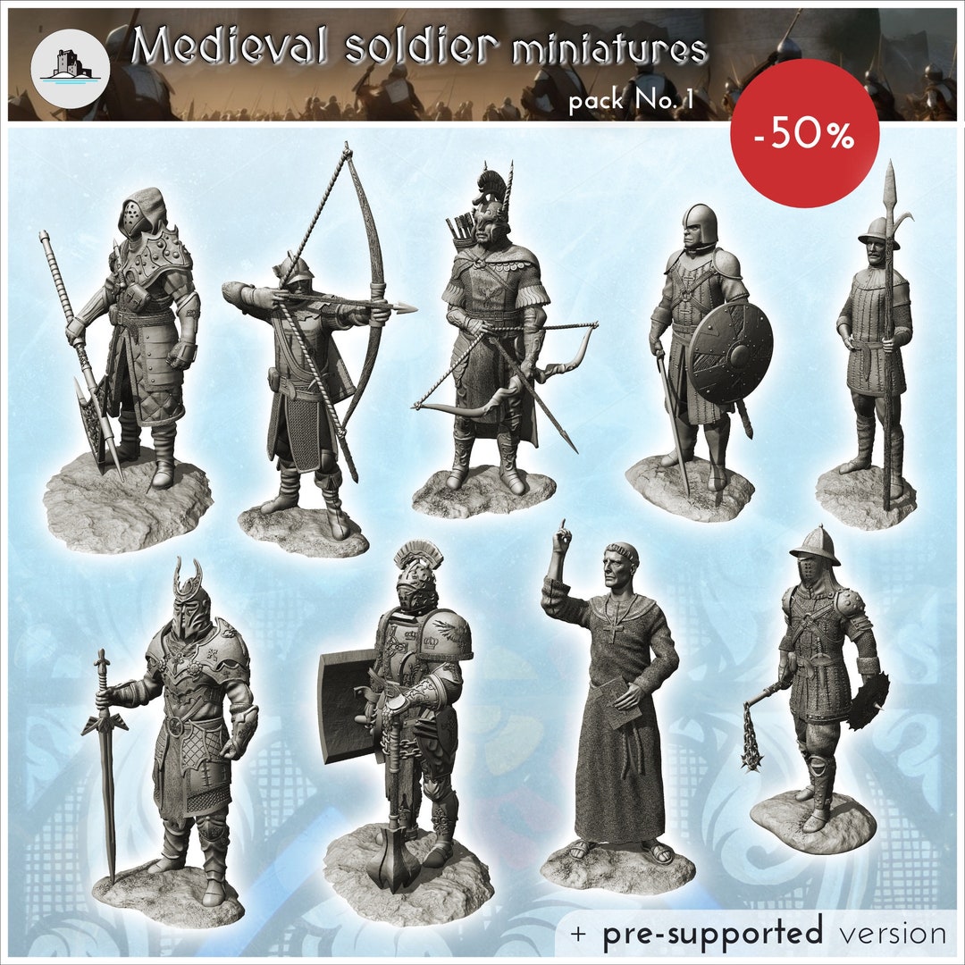Medieval Soldier Miniatures Pack No. 1 - STL 3D Printing Print Medieval ...