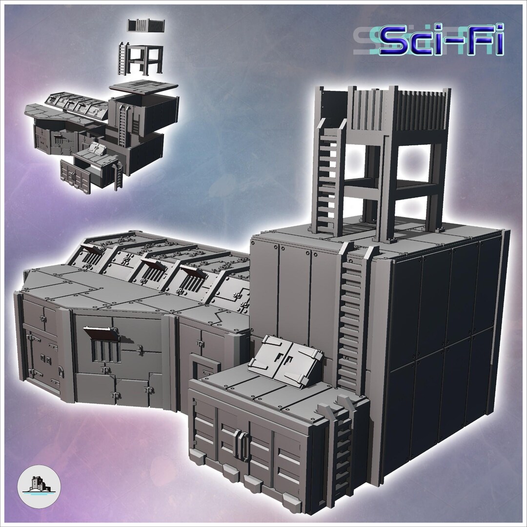 Futuristic Fortified Base With Steel Walls and Observation Tower With ...